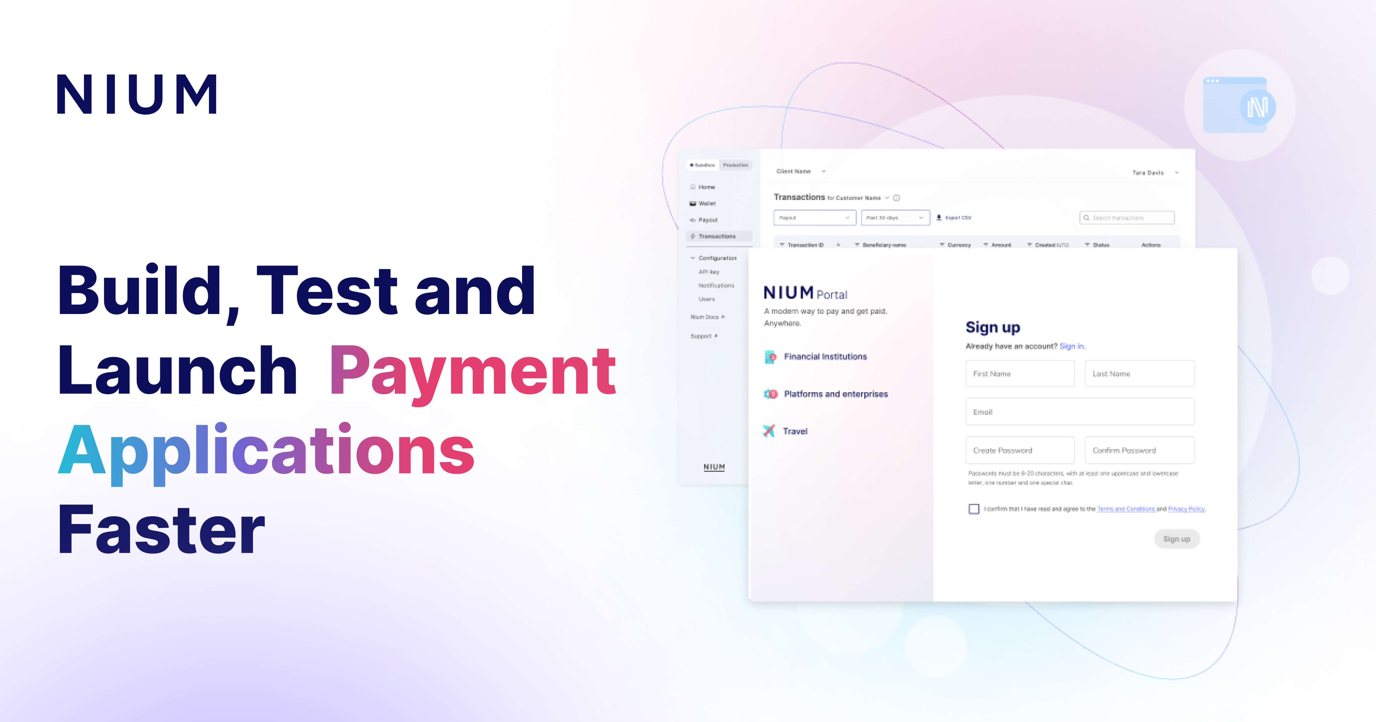 Nium Portal - Build, Test and Launch Payment Applications Faster | Nium